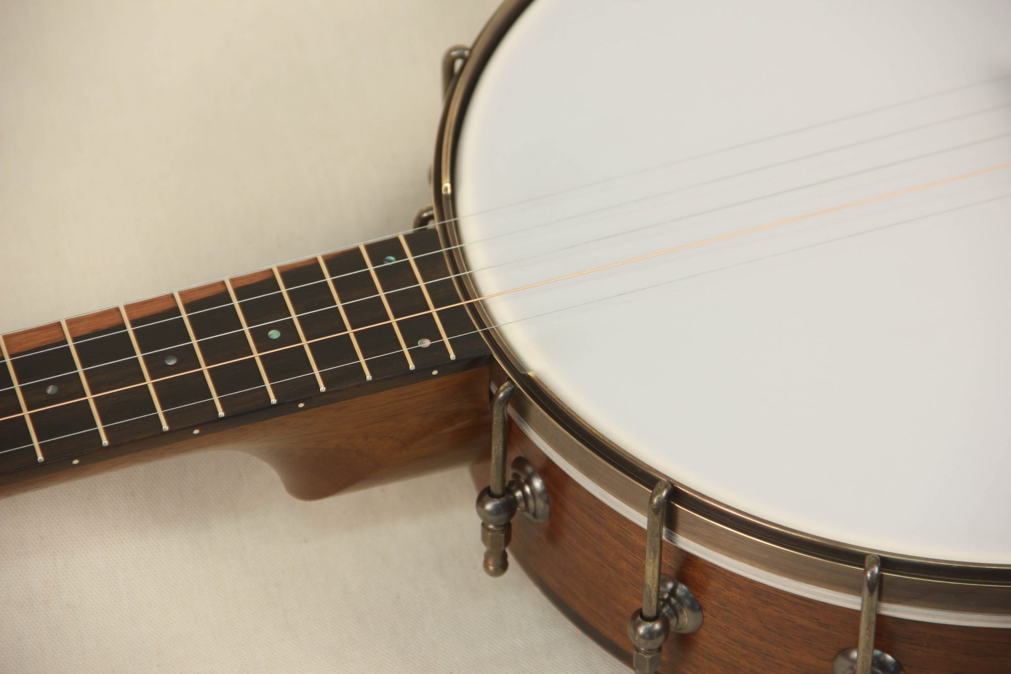 109 11 inch Walnut and Abalone Rolled Brass Tone Ring Banjo-10 ...